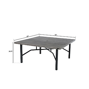 Ulax furniture 63 Inch Aluminum Outdoor Dining Table, 8-Person Patio Square Table with Umbrella Hole, Metal Legs & Adjustable Foot Pads