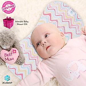 JCUBE&P Girl Burp Cloths - Organic Cotton & Fleece Burp Clothes - Soft & Absorbent Curvy Burp Rags - 5-Pack Contoured Set Burp Towels - Newborns & Infants Girl Burpy Cloths (Grace)