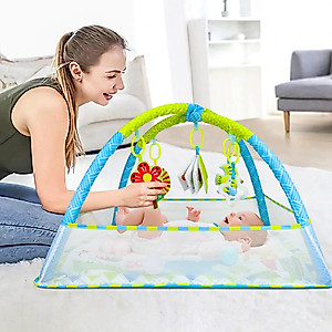 Dr.Rapeti Baby Play Gym Mat with Ball Pit Activity Gym Center Tummy Time Mat Thickened Mat Sensory Exploration Motor Skill Development for Newborn Infant Baby Toddlers