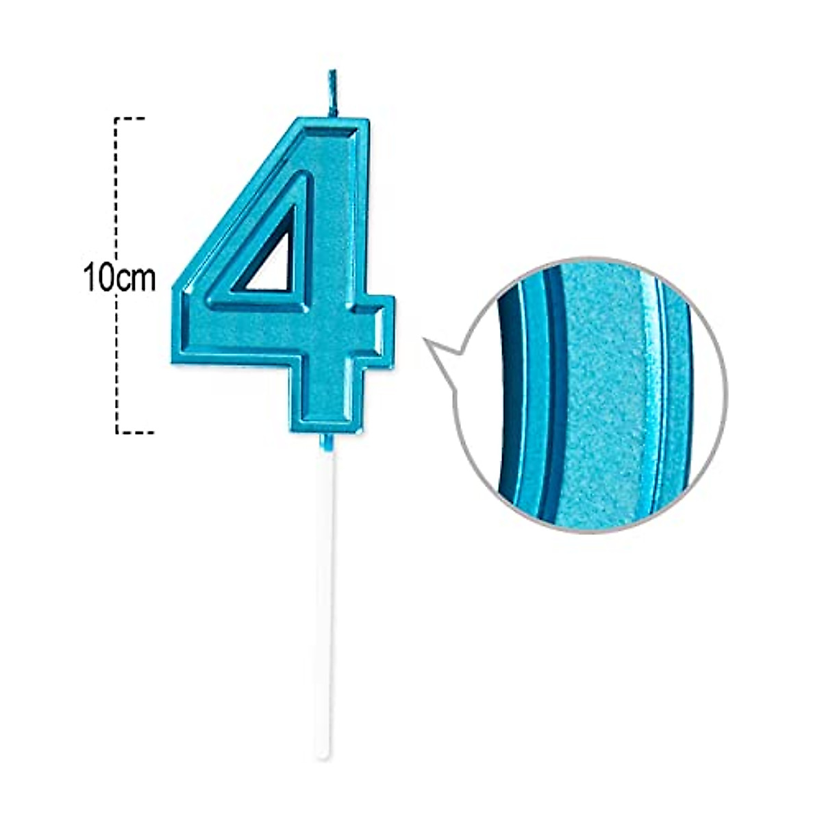 UVTQSSP 3.94 Inch Blue Oversized Large Number Candles Happy Birthday Candles Glitter Cake Topper Decoration for Party Wedding Anniversary Celebration Supplies Kids Adults (Shape 4 Blue)