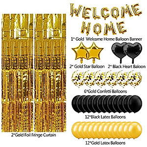 Lnlofen Welcome Home Balloon Banner Decorations Kit, 39Pcs, Including Gold Welcome Home Balloons Sign, Foil Curtains, Latex & Foil Balloons for Home Decoration Family Party Supplies