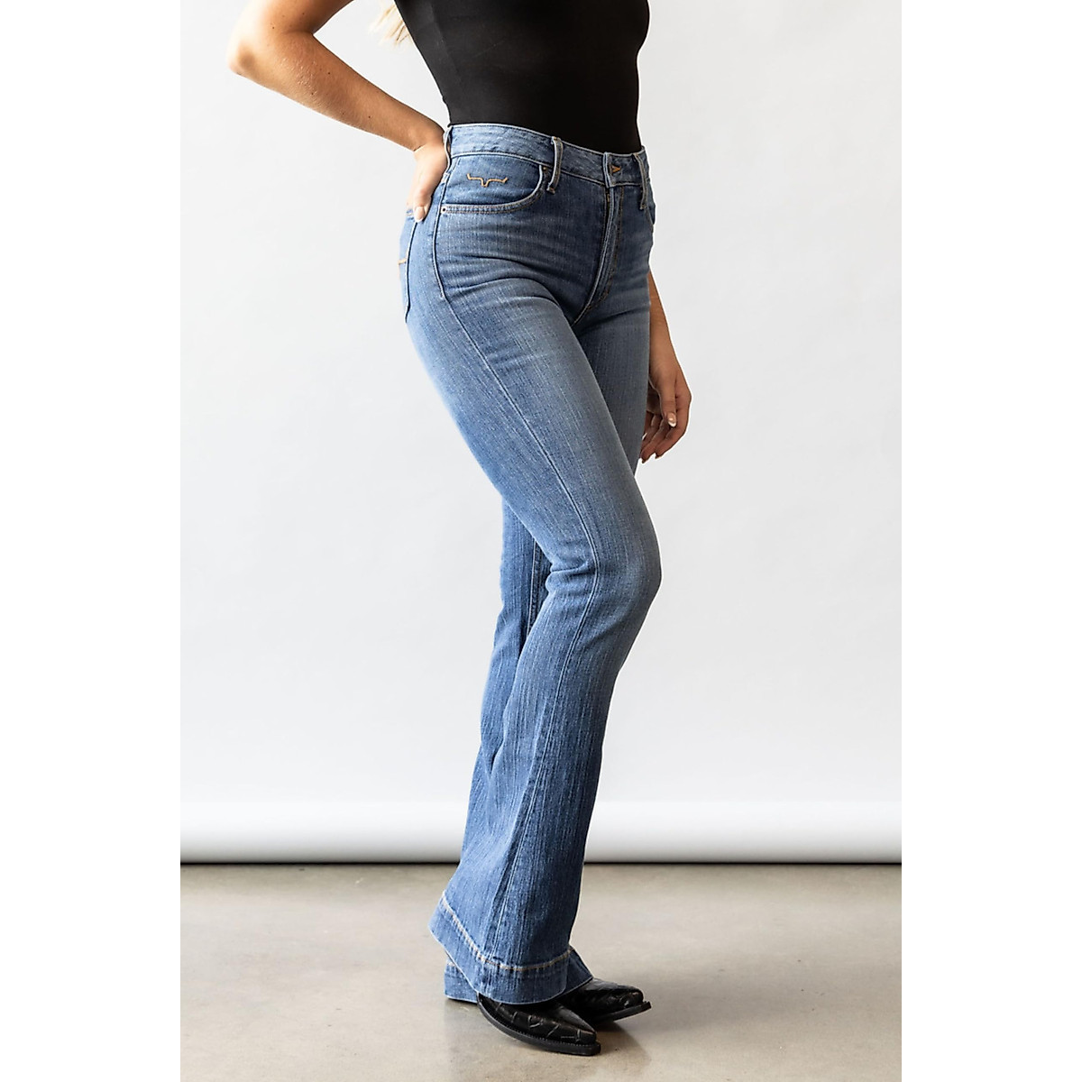 Kimes Ranch Women's Jennifer Casual Durable Western Ultra-High Rise & Wide Flare Leg Mid Wash Denim Jeans, 8-34