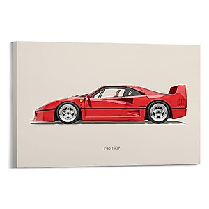 Car Poster Ferrari F40 Supercar Posters Racing Car Canvas Wall Art For Boy's Bedroom SuperCar Wall Decor Frame-style 24x16inch(60x40cm)