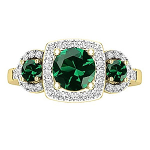 Dazzlingrock Collection Round Lab Created Emerald & Natural White Diamond Women 3 Stone Halo Style Engagement Ring, White Gold, Size 9.5