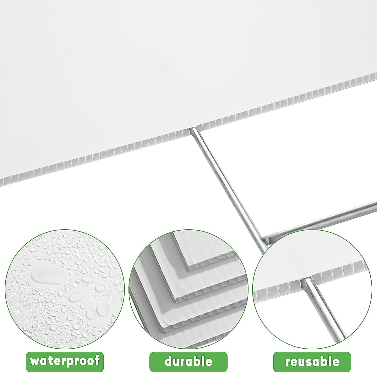 Kigley 50 Pcs Blank Yard Signs with H Stakes 24 x 18 Inch Corrugated White Plastic Yard Signs Kit Includes 50 Pcs Lawn Signs 50 Pcs Metal H Stakes 10 x 24 Inch for Campaign Business Garage Rent