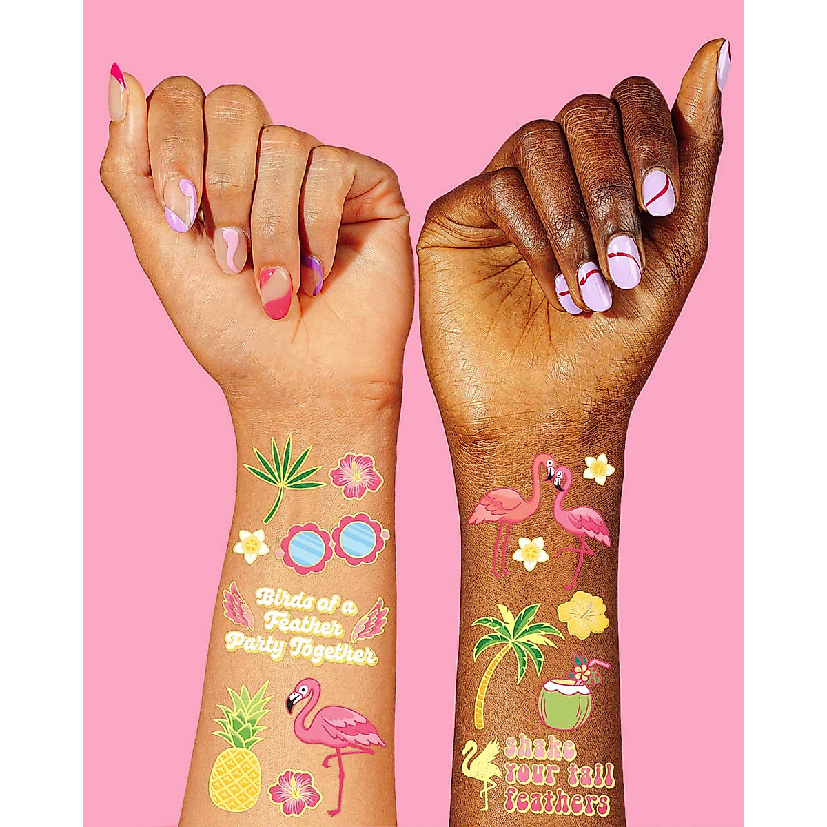 xo, Fetti Flamingo Temporary Tattoos for Kids - 50 Styles | Final Flamingle Bachelorette, Summer Birthday Party Supplies, Pool Party Favors, Palm Tree Pineapple Arts and Crafts