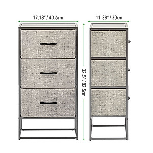 mDesign Modern 3-Drawer Dresser Storage Tower - Sturdy Steel Frame, Wood Top, Wood Handles/Fabric Bins - Organizer Unit for Bedroom, Hall, Entryway, Closets - Margot Collection - Black/Graphite Gray