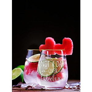 NICKANE 12oz Bestie Wine Glasses with Golden Rim, Gift Box as Christmas, Birthday Gifts for Women, Sister, Best Friends - Not a day over fabulous Glass