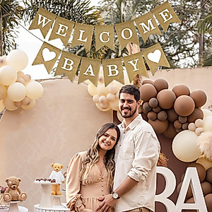 Anwyll Welcome Baby Burlap Banner,Baby Shower Decoration Banner,Pre-Strung Oh Welcome Baby Shower Sign for Backdrop,Adorable Neutral Gender Reveal Party Decor,Baby Announcement Sign for Girls Boys