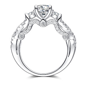 ZLAEBL 2.2 Carat (ctw) Round 3-Stone Engagement Rings for Women, Moissanite D Color 925 Silver Ring for Women, Platinum Plated Sterling Silver Ring, Twisting Infinite Promise Wedding Ring,7