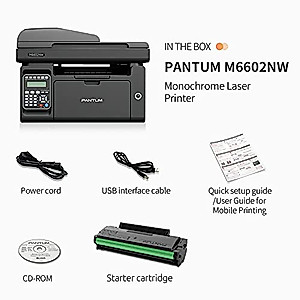 Pantum M6602NW All-in-One Monochrome Laser Printer Copier Scanner Fax with Wireless Ethernet & USB2.0 Capabilities, 150 Pages Paper Input Capacity (V7W99B)