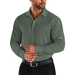 COOFANDY Mens Dress Shirts Long Sleeve Fitted Button Down Shirt Untucked Shirt Army Green