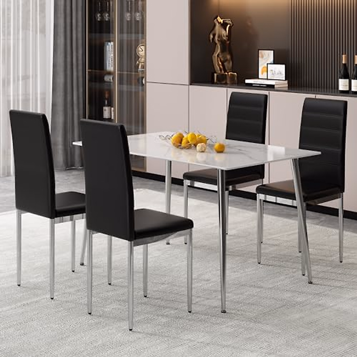 WINWOL Modern Dining Chairs Set of 4,Products are Perfect for Restaurants, Living Rooms, Kitchens, and Offices,PU Leather Upholstery,high Back and Metal Legs (Black, Set of 4)