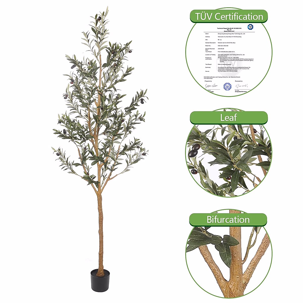 Realead Artificial Olive Tree 7ft, Tall Faux Olive Tree Plant, Fake Potted Olive Silk Tree with Branches and Fruits, Artificial Trees for Modern Home Office Living Room Floor Decor Indoor