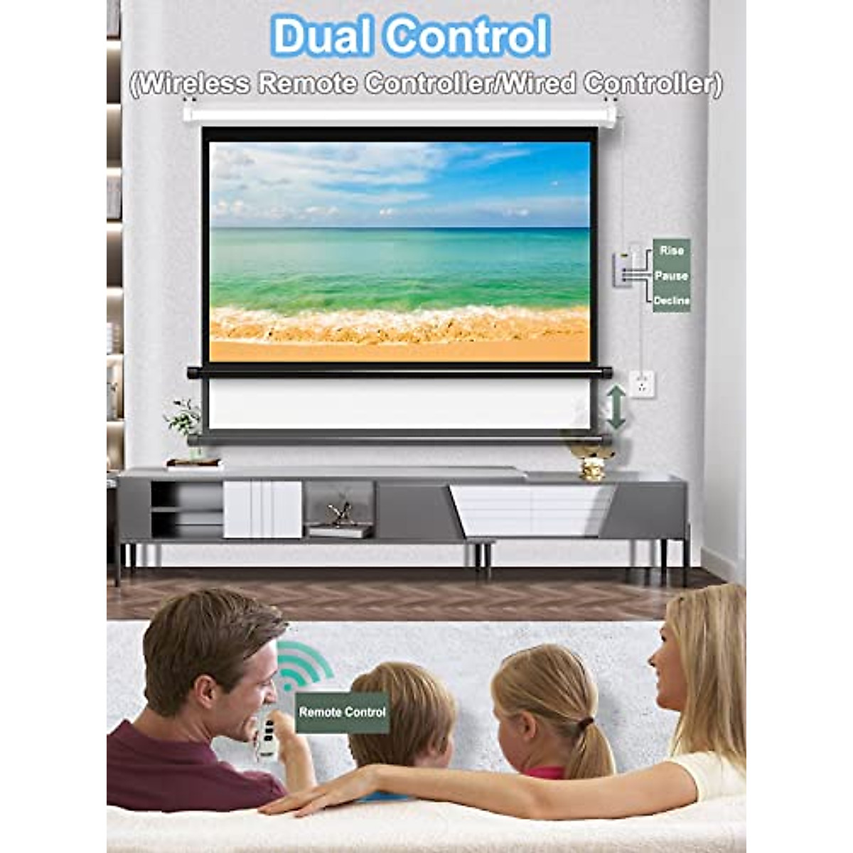Home Theater 60 Inch Electric Projector Screen, 168° Portable Motorized Projection Screen, 4:3 16:9 3D 4K HD Movie Screens with Remote Control, Wall/Ceiling Mount (Size : Aspect Ratio 16:9)