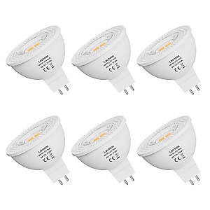 Lacnooe MR16 LED Bulb 5W, 35W to 50W Halogen Equivalent, AC/DC 12V Low Voltage MR16 GU5.3 Bulb Spotlights for Outdoor Landscape Flood Track Lighting, GU5.3 Bi Pin Base, 2700K Warm White, 6 Pack