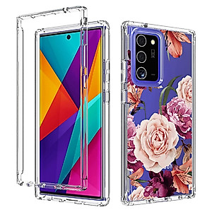 Bohefo Case for Galaxy Note 20 Ultra 5G SM-N986U Case with Tempered Glass Screen Protector,Full Body Cute Floral Shockproof Protective Phone Case Cover for Samsung Galaxy Note 20 Ultra (purple flower)