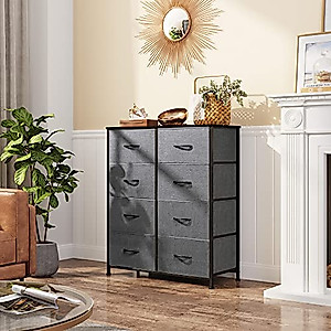 WLIVE Dresser with 8 Drawers, Fabric Dresser for Bedroom, Hallway, Nursery, Entryway, Closets, Sturdy Metal Frame, Wood Tabletop, Easy Pull Handle, Charcoal Gray