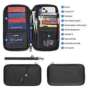 ruboka Fire-resistant RFID Blocking Passport Holder Wallet (4.3inx8.6in), Family Multiple Passport Holder Cover Bag Water-resistant, Travel Document Organizer Credit Card Clutch Bag for Men Women