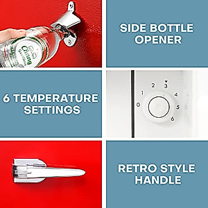 Upstreman 2.5 Cu Ft Retro Compact Refrigerator, Mini Fridge with Freezer for Bedroom, Adjustable Thermostat, Side Bottle Opener, Small Fridge for Office, Bedroom, Dorm, Bar, Red-CR25