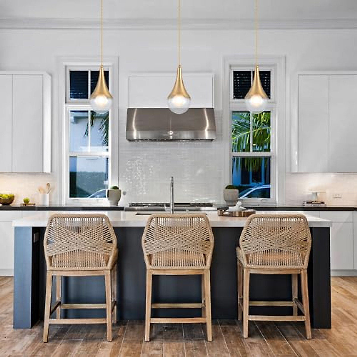 Dijiahua Gold Pendant Lights Kitchen Island 3 Pack, Modern Brass Raindrop Pendant Light Fixture Set of 3 with Clear Glass Globe,Mini Teardrop Chandelier,Adjustable Cord Hanging Lighting for Sink