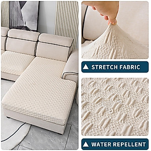 LUFEIJIASHI Sectional Couch Covers L Shape Couch Cushion Covers for Sectional Sofa,Stretch Sectional Sofa Covers Furniture Protector for Pets Dogs 3 Piece (Beige, 2 Seater + 1 Chaise)