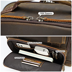 Polare Vintage Full Grain Leather 15.6 Inch Laptop Backpack For Men Camping Travel Daypack Rucksack Dark Brown