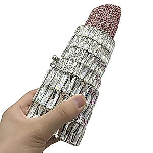 DJBM Women Lipstick Rhinestone Crystal Clutch Cocktail Prom Purse Handbag Diamond Evening Clutches for Party and Wedding