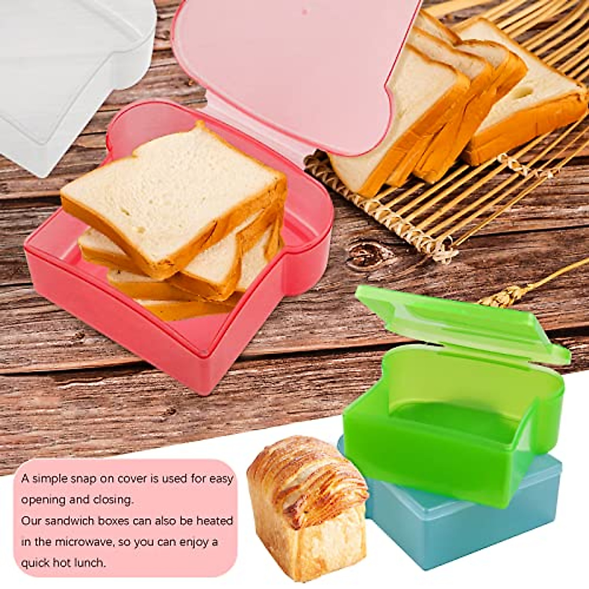 GothaBach 4 Pcs Toast Shape Sandwich Box, Toast Fresh-keeping Container, Food Storage Sandwich Containers for Lunch Prep(4 Colors)