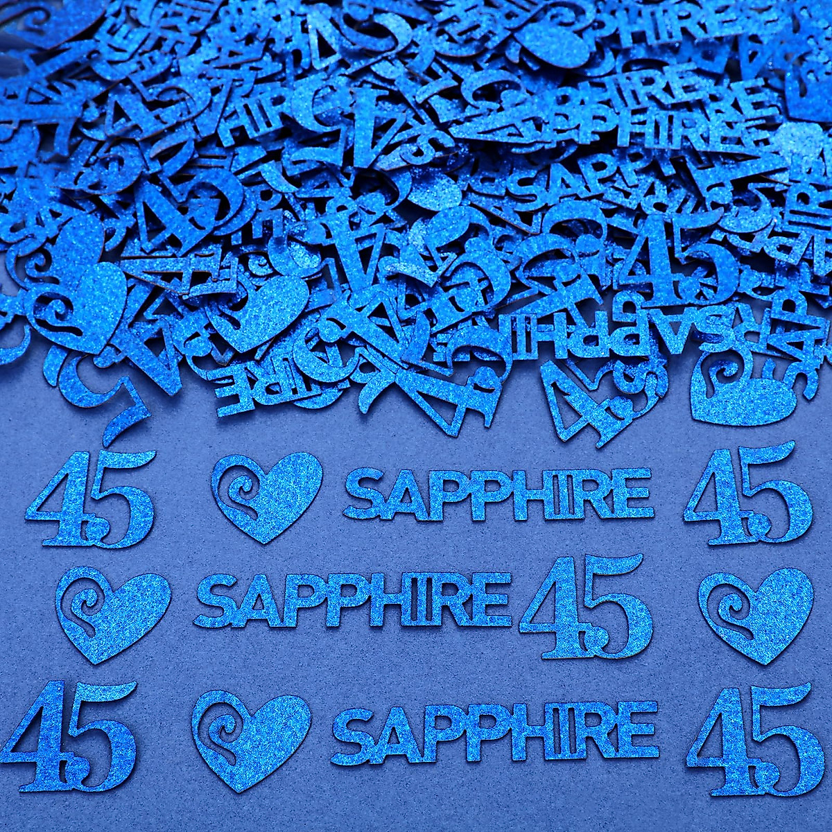 kreat4joy 45th Wedding Anniversary Decorations Confetti, Blue Happy 45 Sapphire Decorations, 200pcs Glitter Confetti Include Love Heart Confetti, Sapphire Confetti, 45 Confetti for Table Decor