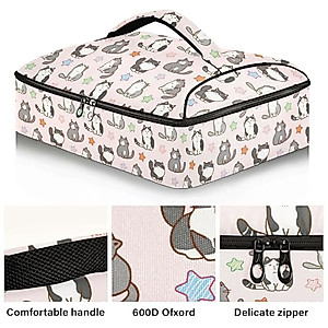 Kcldeci Insulated Thermal Food Carrier Insulated Casserole Carrier for Hot or Cold Food,Cartoon Cat and Star Pink Insulated Tote Bag for Potluck Cookouts Parties Picnic,Lasagna Lugger