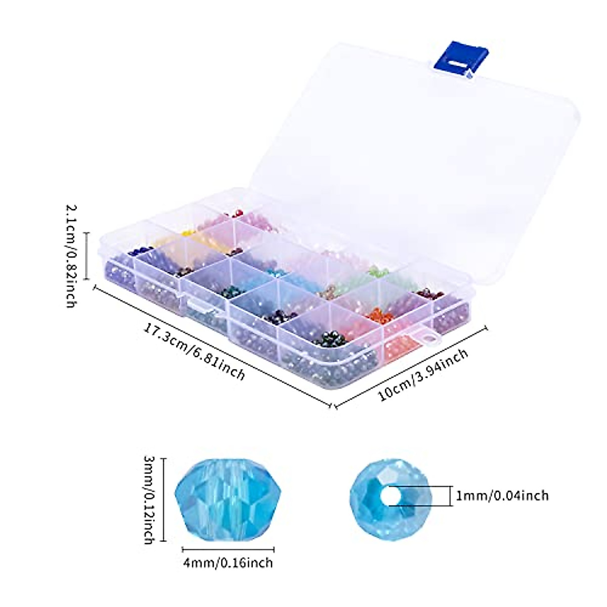 1500 pcs 4mm Briolette Crystal Glass Beads for Jewelry Making 15 Plating Colors Faceted Rondelle Shape Spacer Beads for Bracelets Necklaces Earrings, with Container Box