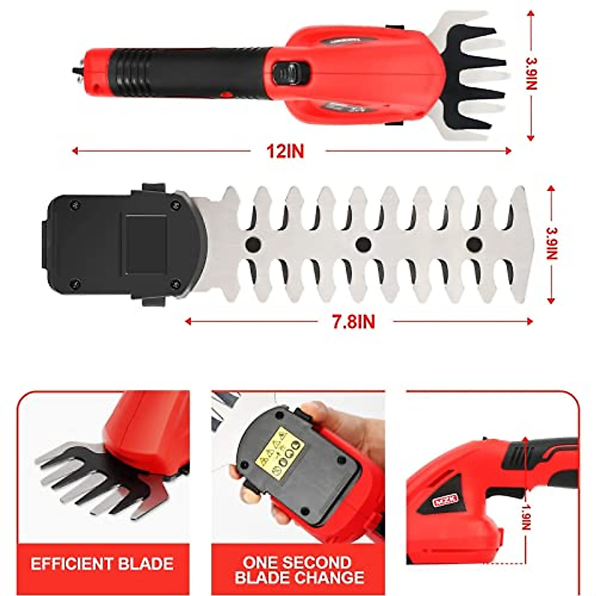 MZK Cordless Grass Shears & Hedge Trimmer, 7.2V Battery Powered Shrubbery Trimmer, 2 in 1 Handheld Grass Clippers, Electric Grass Trimmer Hedge Trimmer, Grass Cutter with Charger
