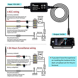 Dash Cam Hardwire Kit, Mini USB Hard Wire Kit Fuse for Dashcam, Plozoe 12V-24V to 5V/2A Car Dash Camera Charger Power Cord（13ft）