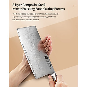 XINZUO 7.5 Inch Cleaver Knife,Composite Steel Chinese Chef Knife,Professional Butcher Knife 3 Layers Clad Steel,Sharp Kitchen Meat Vegetable Knife Stainless Steel Cooking Knife-Pakkawood Handle