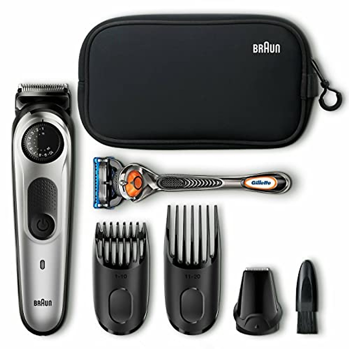 Braun Beard Trimmer BT5960 | Hair Clippers for Men | Cordless & Rechargeable | Detail Trimmer Head | with Gillette ProGlide Razor and Travel Bag - Silver/Black