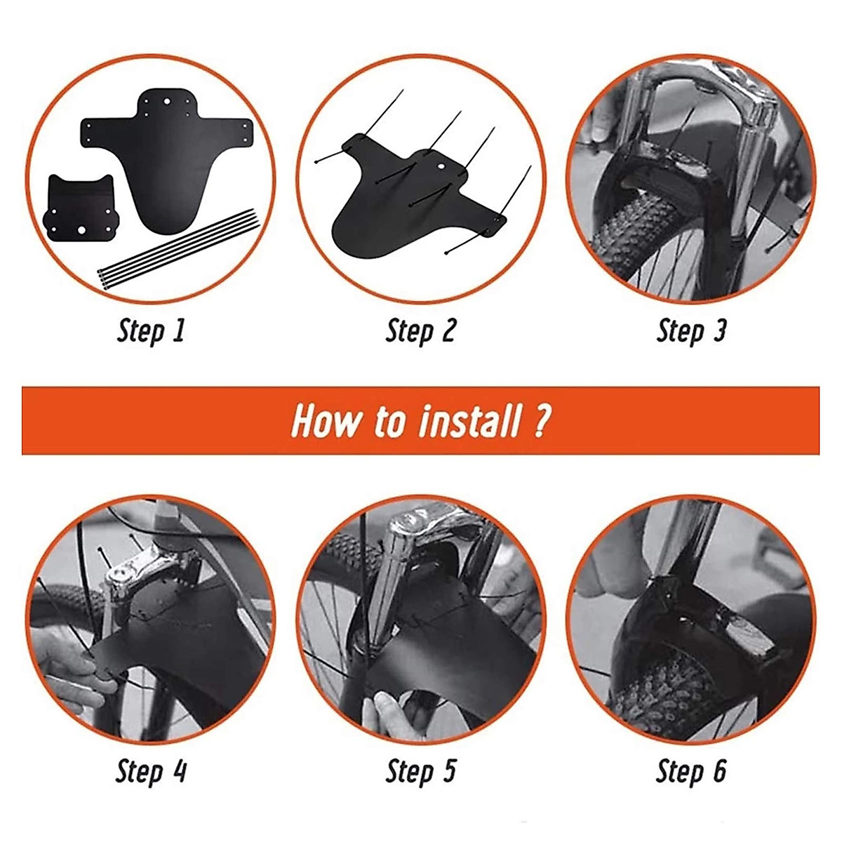 GLAITC Bike Fenders Set, 4 Pieces MTB Mud Guard Front and Rear Compatible + 8 Pieces Ties Mountain Bike Mudguards Bicycle Mudguard Fender Set Fits Wheel Sizes of 26", 27.5", 29"