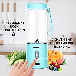 Blend Portable Blender Jet for Shakes and Smoothies, OBERLY Personal Travel Blender for Protein with 4000mAh USB Rechargeable Battery, Crush Ice, Frozen Fruit and Drinks, 18 oz Mini Travel Cup, Blue 1