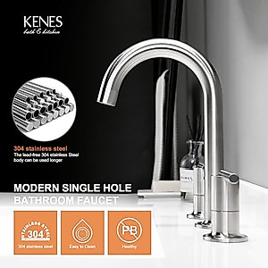KENES Widespread Bathroom Faucet, Brushed Nickel 2 Handle 8 Inch Bathroom Sink Faucet, Bathroom Sink Faucet 3 Hole Lavatory Vanity Faucet with Pop Up Drain & Water Supply Hoses LJ-9018