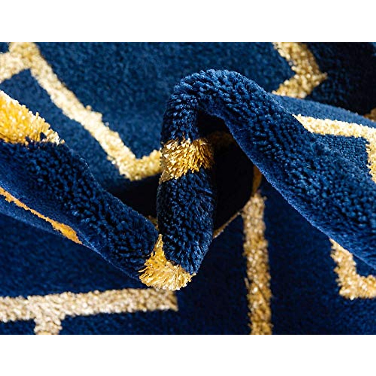 Unique Loom Glam Collection Geometric, Squares, Metallics, Modern, Chic Area Rug, 8 ft x 10 ft, Navy Blue/Gold