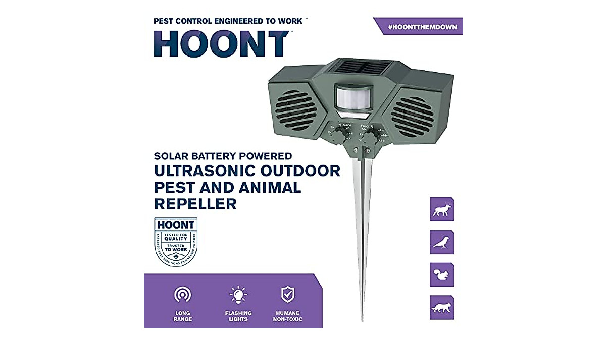Hoont Solar Animal Repeller - Effective Ultrasonic & Flashing Light