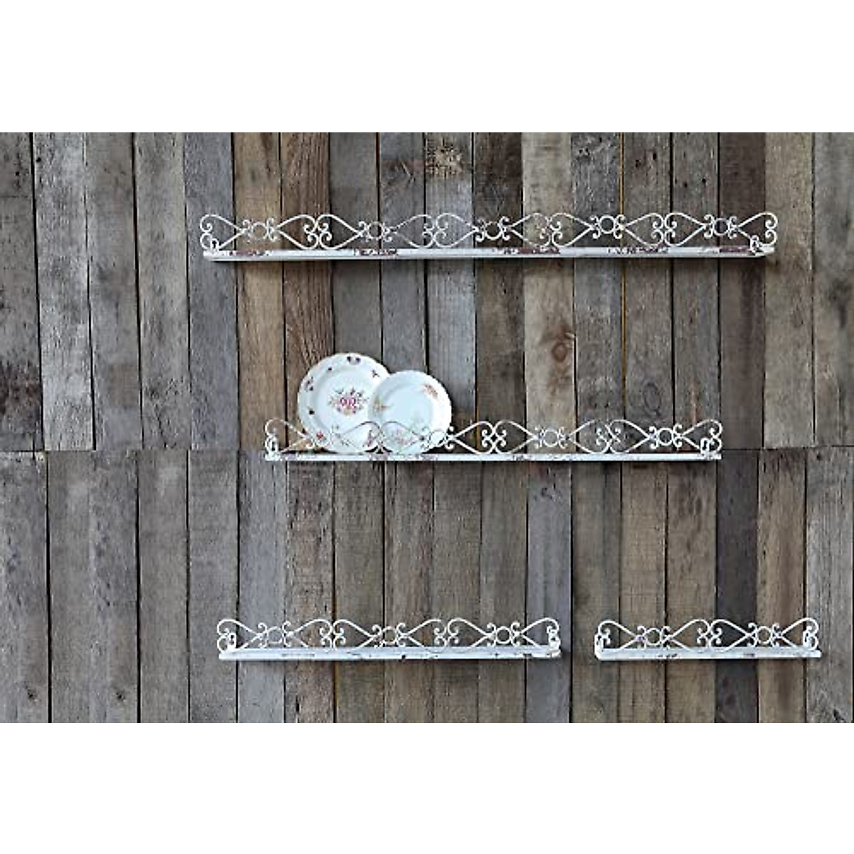 Creative Co-Op Farmhouse Decorative Iron Ledges, Distressed Cream, Set of 4 Sizes
