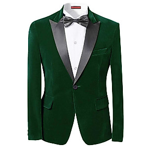 Cloudstyle Mens 2-Piece Suit Peaked Lapel 1 Button Tuxedo Slim Fit Dinner Jacket Pants,Dark Green,Large