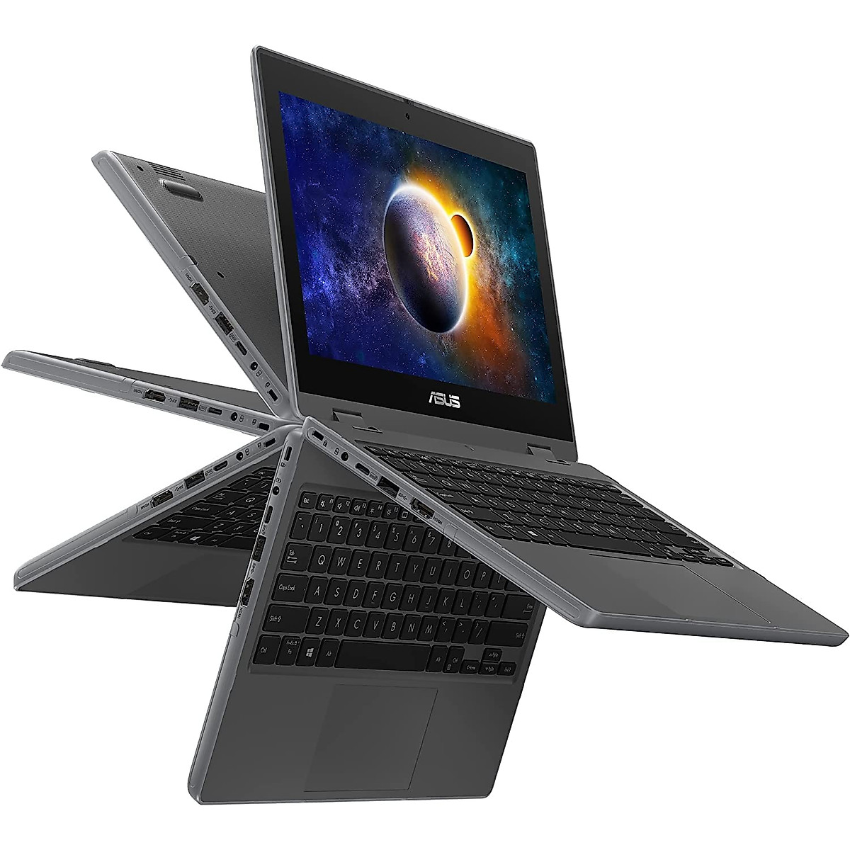Asus BR1100 Laptop 11.6" HD Anti-Glare Touchscreen Display Intel Celeron N4500 4GB RAM 128GB Storage Dual Cam Windows 10 Pro Dark Grey Stylus Included