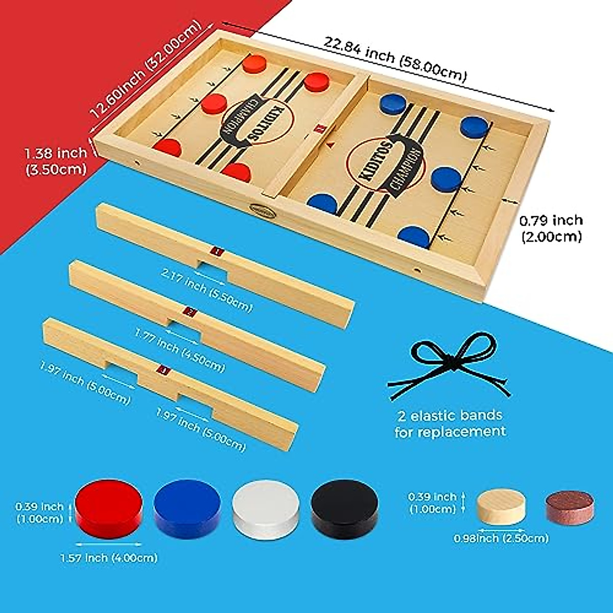 Kiditos 3-in-1 Large Fast Sling Puck Game Checkers Chess Set, 22.83” x 12.60” Popular Wooden Board Game Super Fun Slingshot Toy and Perfect Hockey Toy Gift for Kids, Adults, Friends and Colleagues