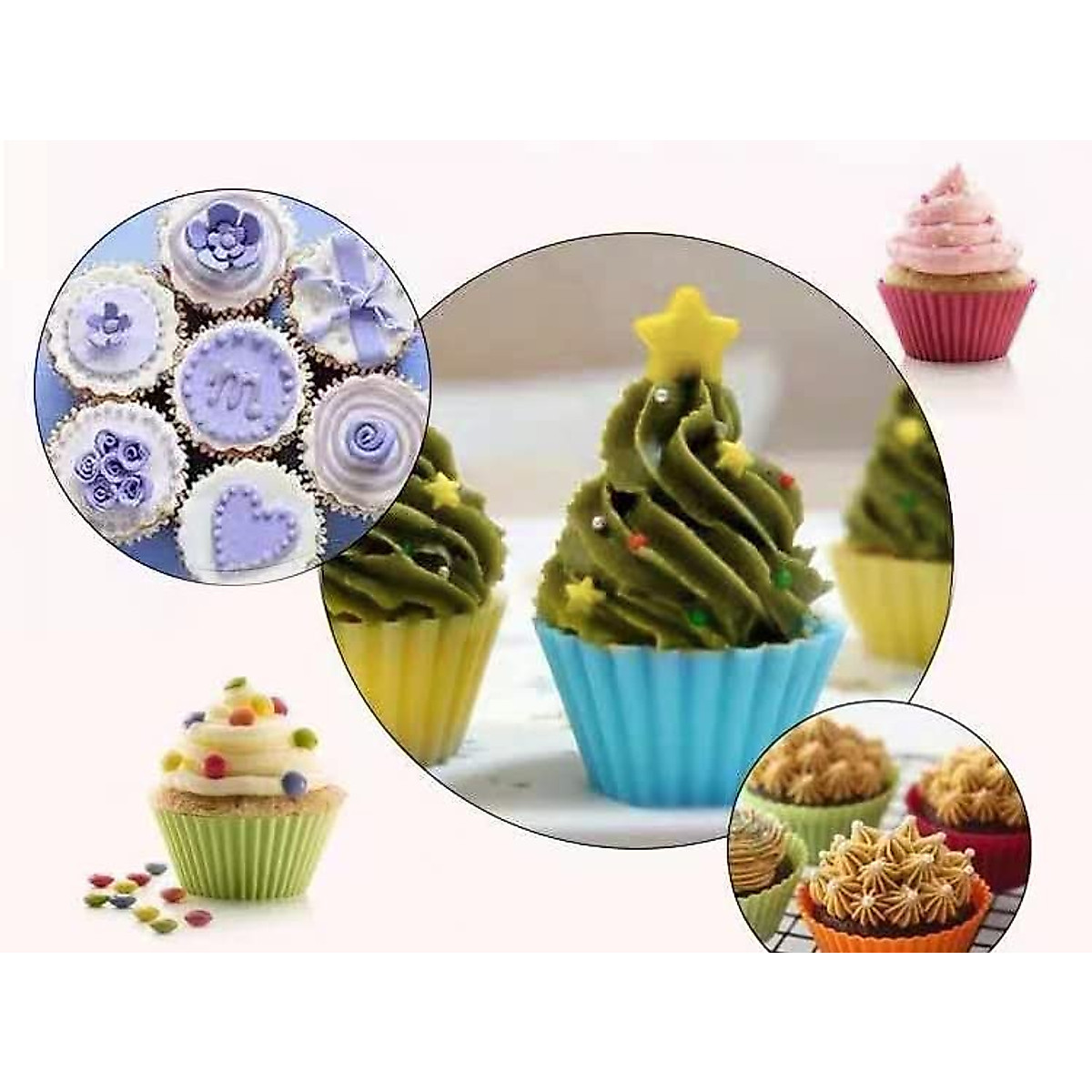 12PCS Silicone Mini Reusable Muffin Baking Cup Small Cupcake Holders Random Color Silicone Cupcake Liners Pastry Dessert Cups Nonstick Liner Molds for Making Muffin Chocolate Bread(Round)