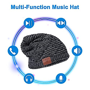 Coucur Bluetooth 5.0 Beanie Hat for Men Women, Winter Knitted Beanie with Bluetooth Speaker, Wireless Beanie Bluetooth Headset, Musical Hat Bluetooth Headphones, Built-in Mic, Gifts for Family Friends