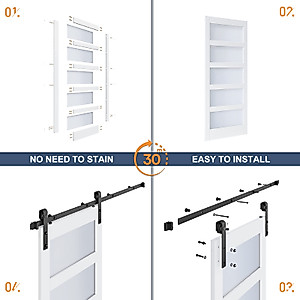 ROYMELO 48x84 Inch Glass Sliding Barn Door Slab and 8ft Hardware Kit Included, 5 Frosted Glass, LVL Wood Panel Covered with White Water-Proof Scratch-Proof PVC Surface, Simple DIY Assembly