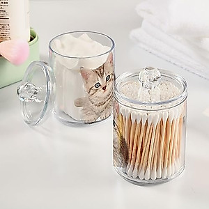 Sletend 2 Pack Plastic Qtips Holder Cat Animal Cute Bathroom Organizer Canisters for Cotton Balls/Swabs/Pads/Floss,Plastic Apothecary Jars for Vanity