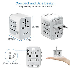 TESSAN Universal Travel Adapter, International Power Adapter with 4 USB Ports (1 USB C), Worldwide Plug Adaptor Wall Charger for USA to Europe UK France Germany Spain Ireland Australia(Type C/G/A/I)